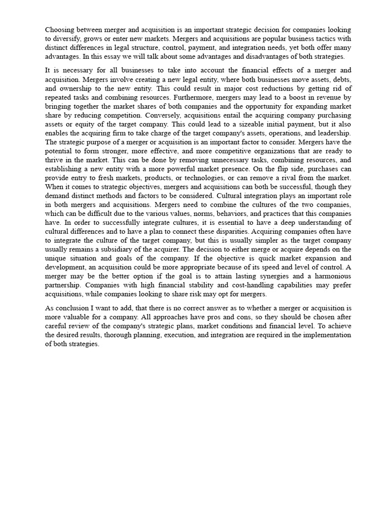Essay | PDF | Mergers And Acquisitions | Business
