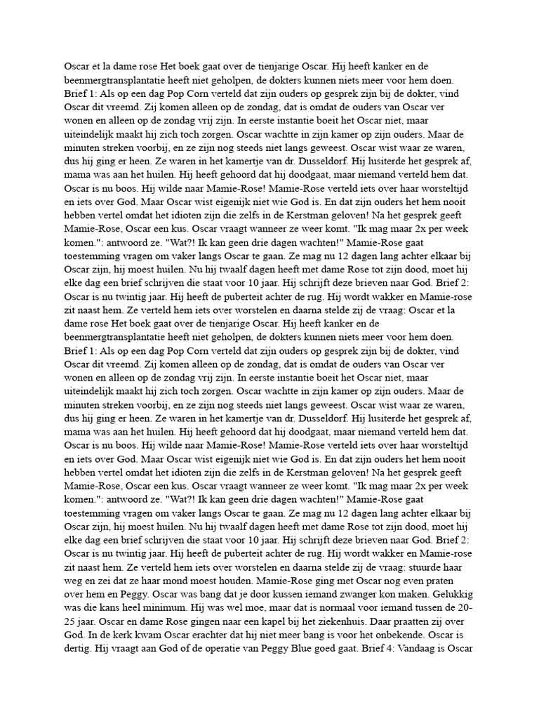 Oscar Et La Dame Rose Het Boek Gaat Over de Tienjarige Oscar | PDF