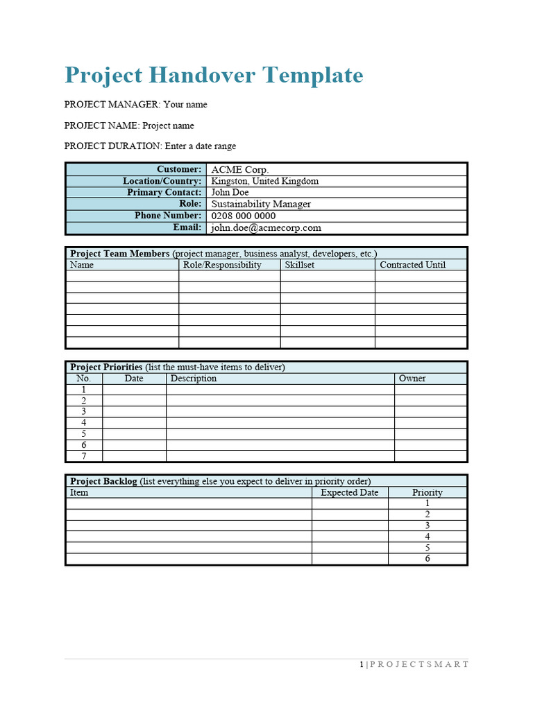 Project Handover Template Checklist | PDF | Information Technology ...