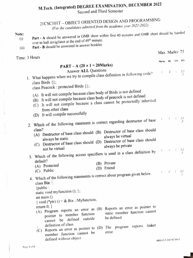 21CSC101T Dec 2022 | PDF | Inheritance (Object Oriented Programming) | Pointer (Computer ...