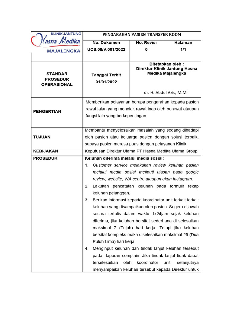 001 Spo Penangan Keluhan Pasien Atau Keluarga Pasien | PDF