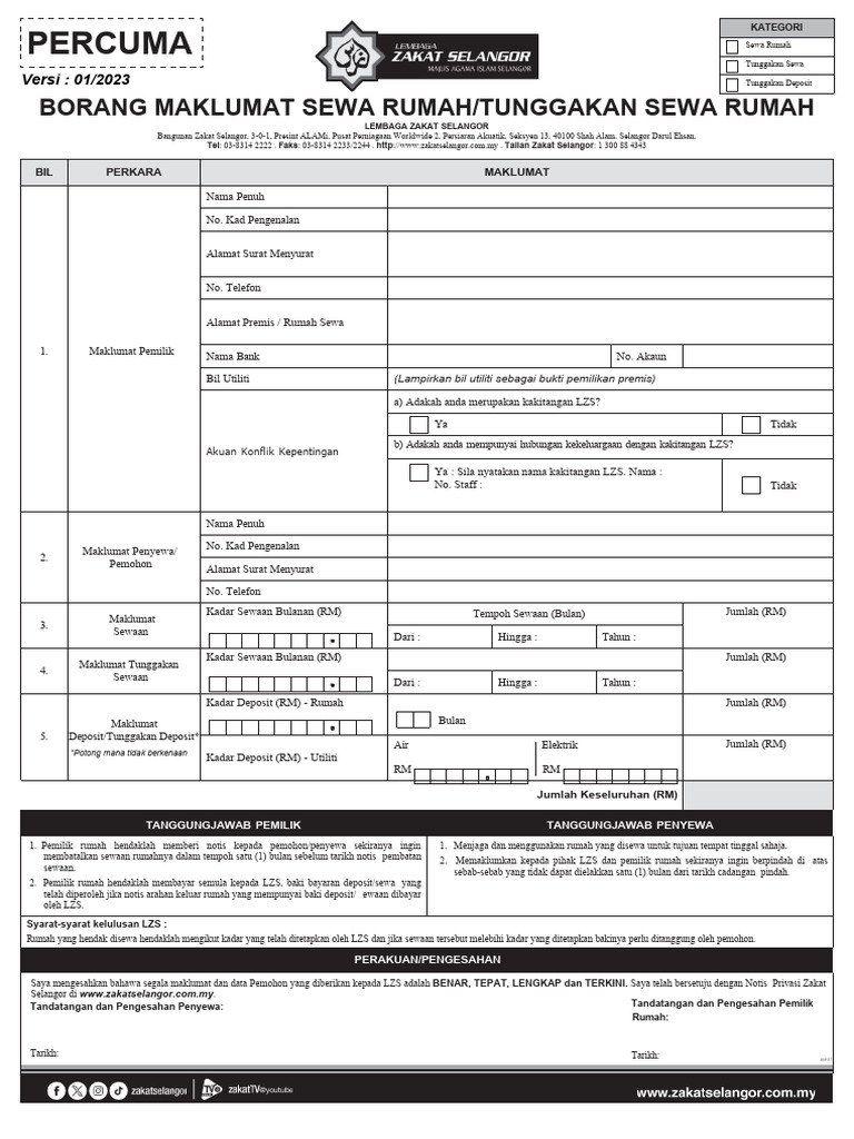 Borang Maklumat Sewa Rumah - Tunggakan V01 - 2023 | PDF