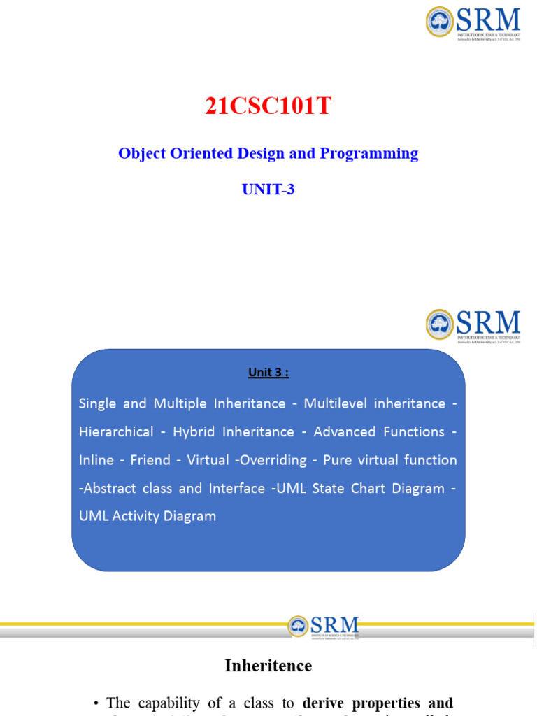 21csc101t Oodp Unit 3 Pdf Inheritance Object Oriented Programming Class Computer