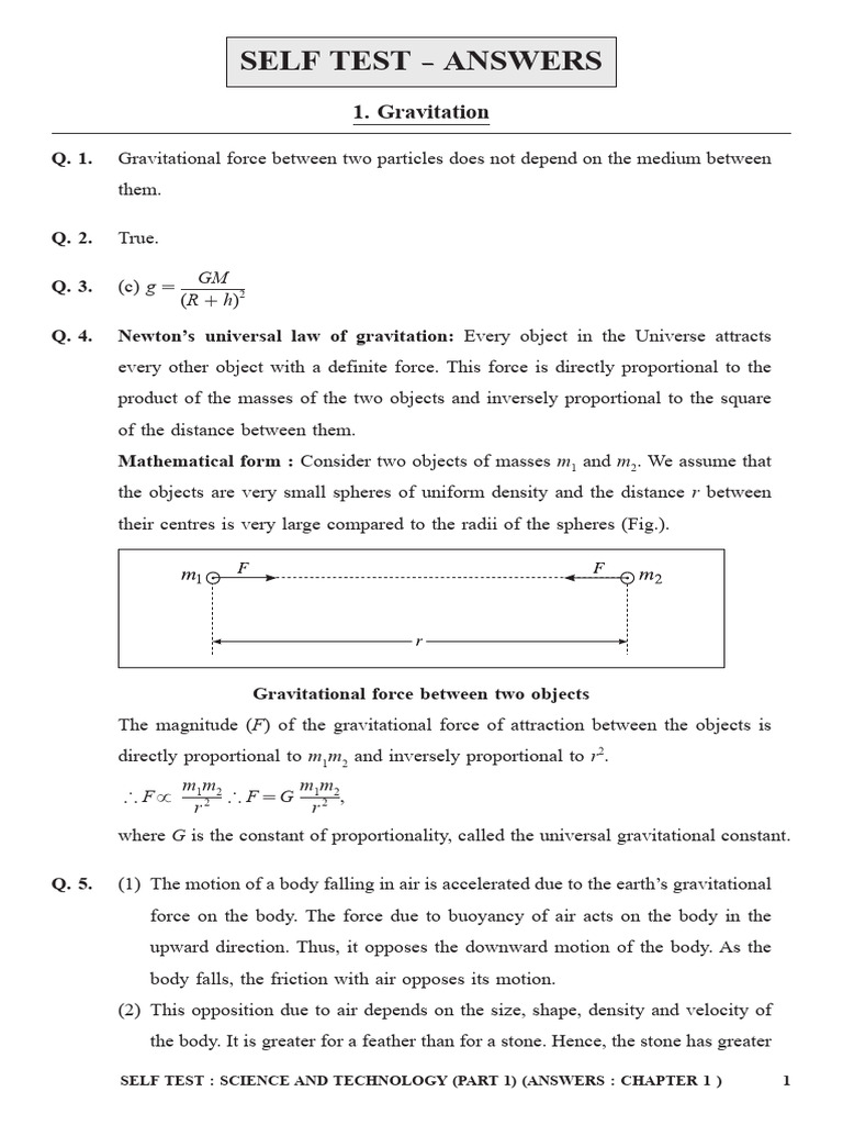 Navneet Digest Answers Ch.1 Practice Paper | PDF | Force | Gravity