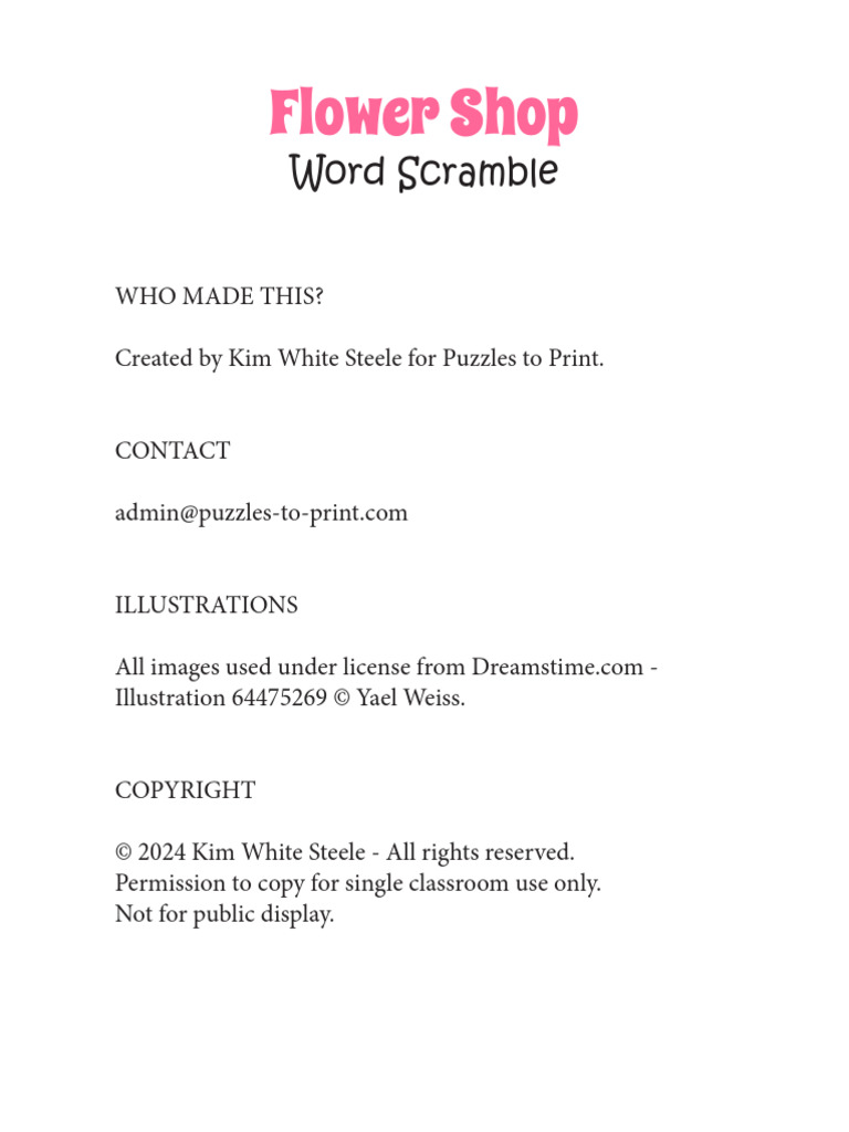 Flowers Word Scramble | PDF | Horticulture | Botany