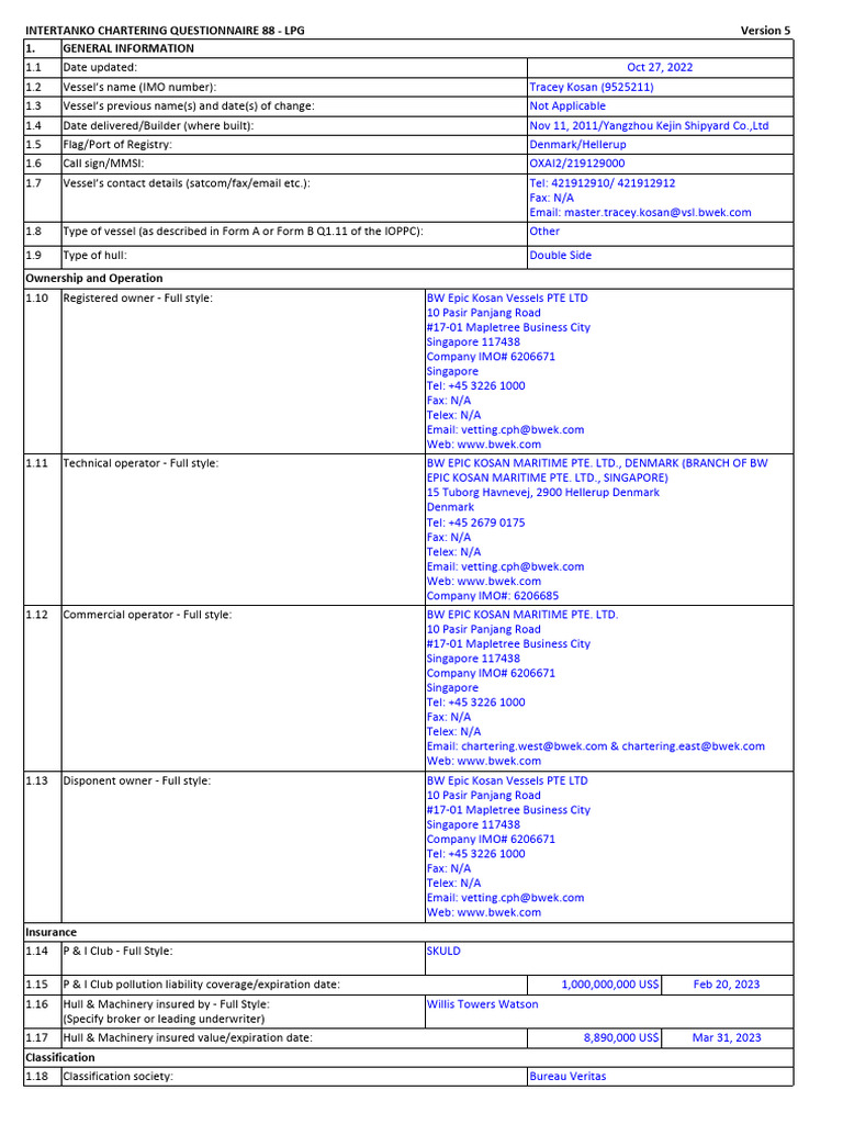 Tracey Kosan Q88 (LPG) 27Oct2022 | Download Free PDF | Pump | Tonnage