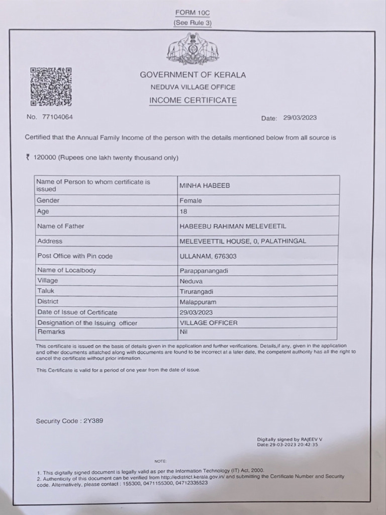 Income Certificate Pdf