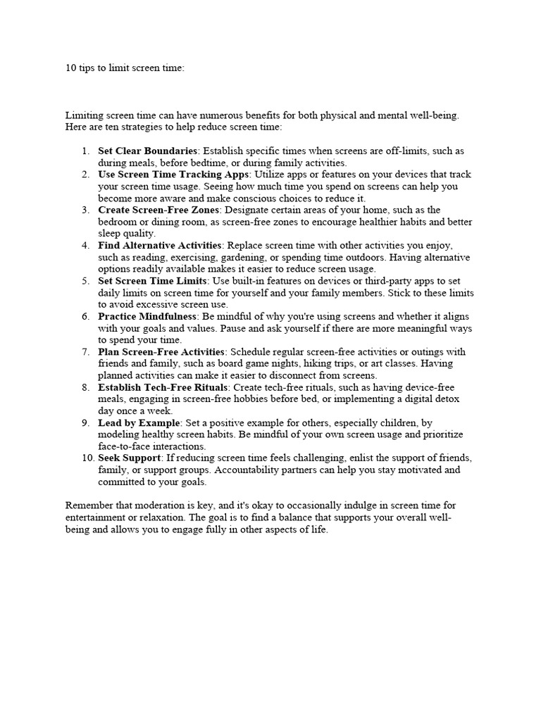 10 Tips To Limit Screen Time | PDF | Psychological Concepts | Social ...