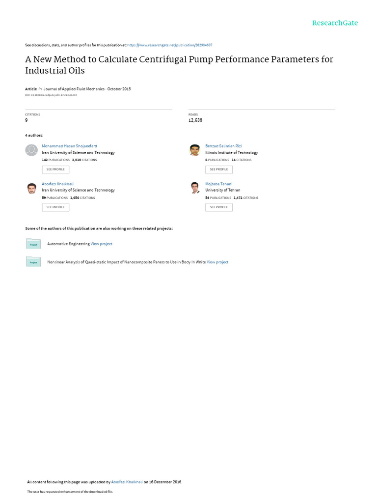 A New Method To Calculate Centrifugal Pump Performance | PDF | Pump | Viscosity
