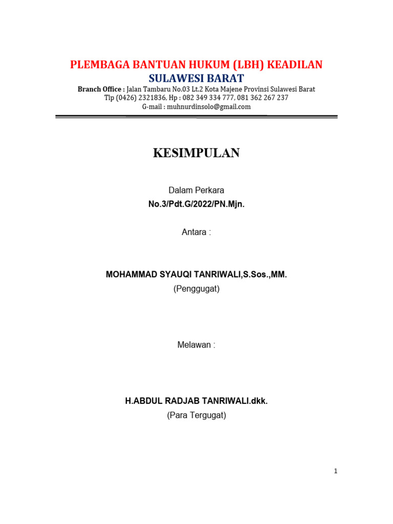 Kesimpulan Penggugat | PDF