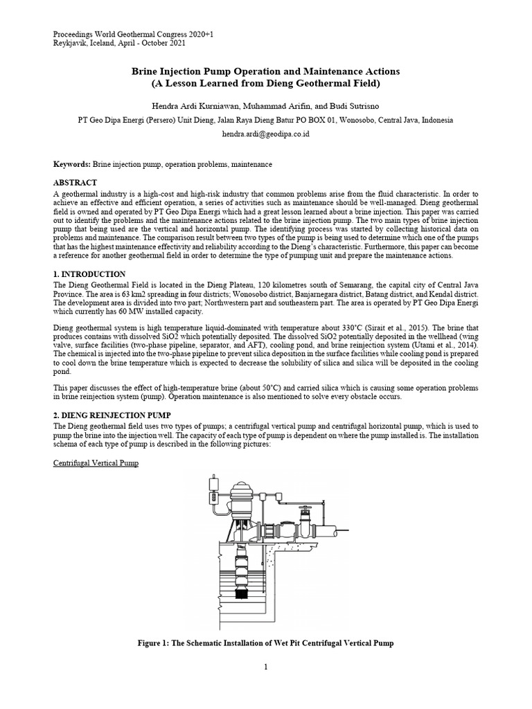 Brine Injection Pump Operation And Maintenance Actions Hendra Ardi
