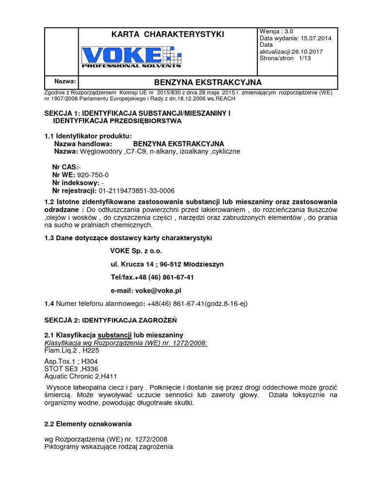 Benzyna Ekstrakcyjna 3.0 Voke | PDF