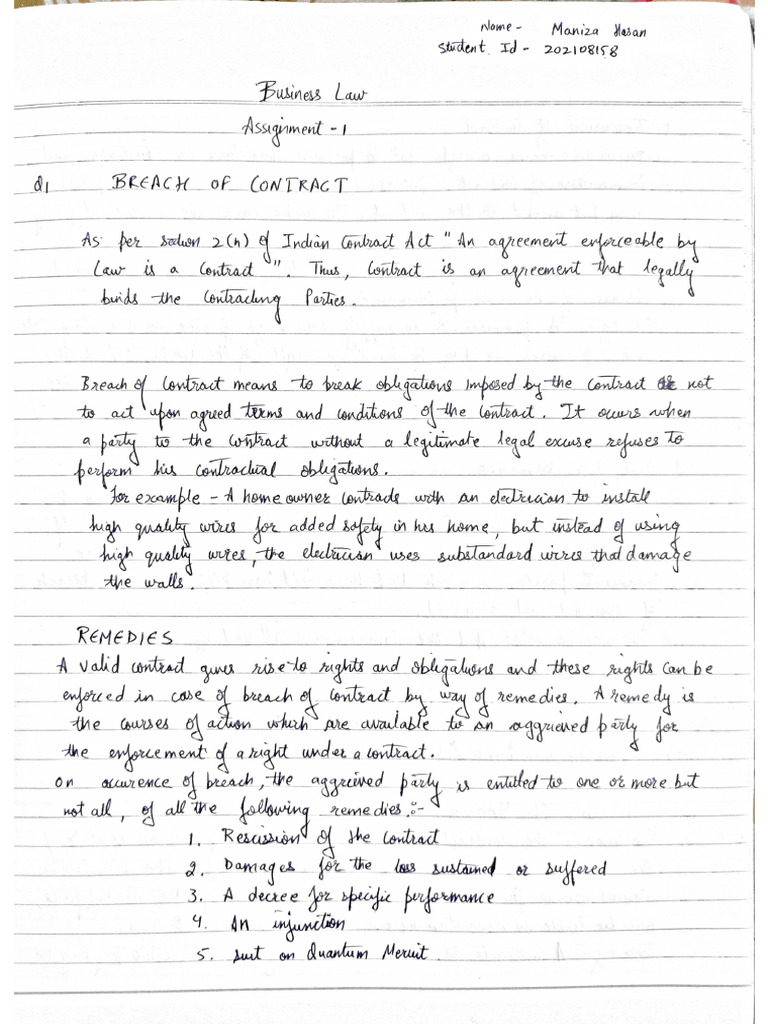 Business Law Assignment 1, Maniza Hasan, 202108158 | PDF