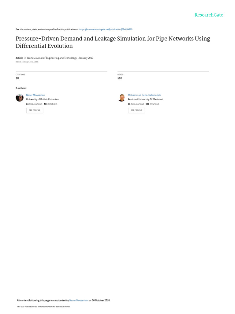 Pressure-Driven Demand and Leakage Simulation for Pipe_Naser Moosavian | PDF | Mathematical ...