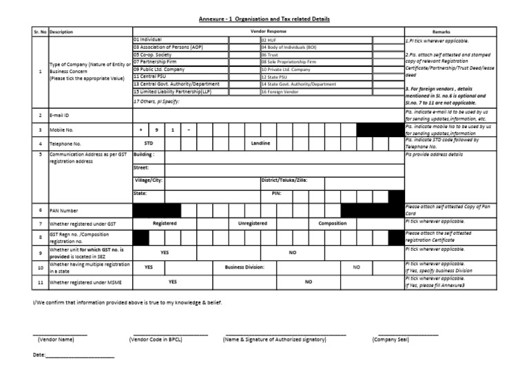annexure 1 vendor form | PDF | Business