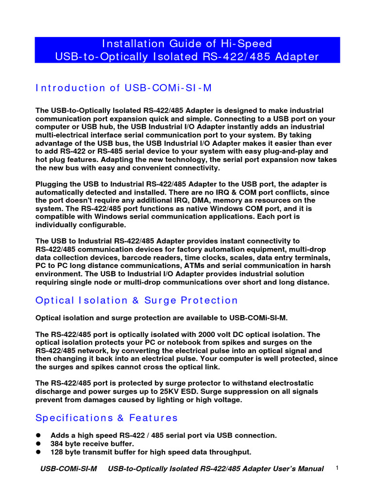 USB-COMi-SI-M Manual (Part No (1) .M036) | PDF | Usb | Device Driver