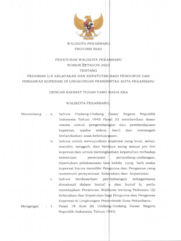 Perwa No 39 Tahun 2022 Tentang Pedoman Uji Kelayakan Dan Kepatutan Bagi ...