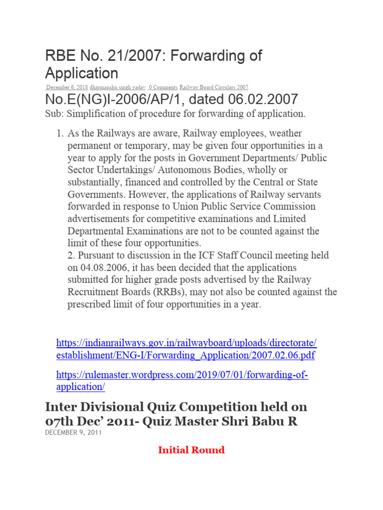30.forwarding of Application For Posts Outside Railways | PDF | Employment