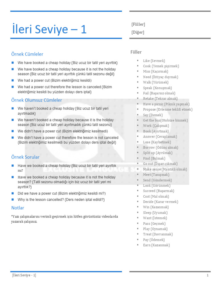 İleri Seviye 1 | PDF
