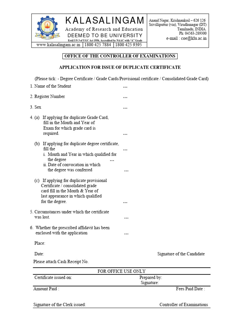 14-APPLICATION-FORM-FOR-Duplicate-CERTIFICATE | PDF