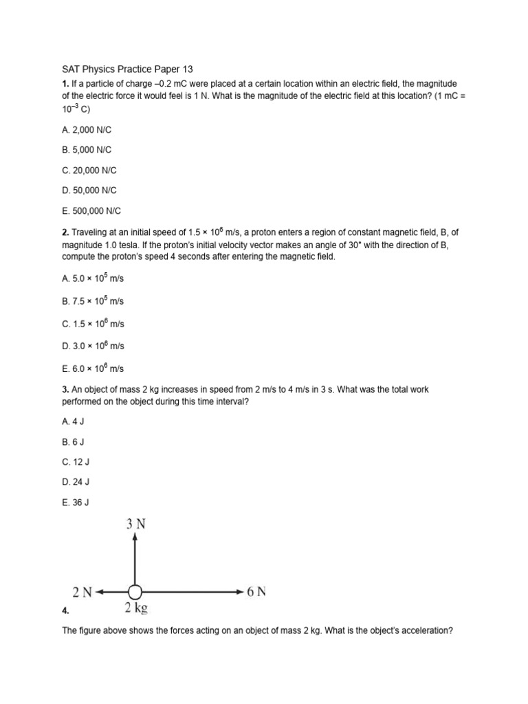 1626957029Rituparna-SAT Physics Practice Paper 13 | PDF | Force | Gases