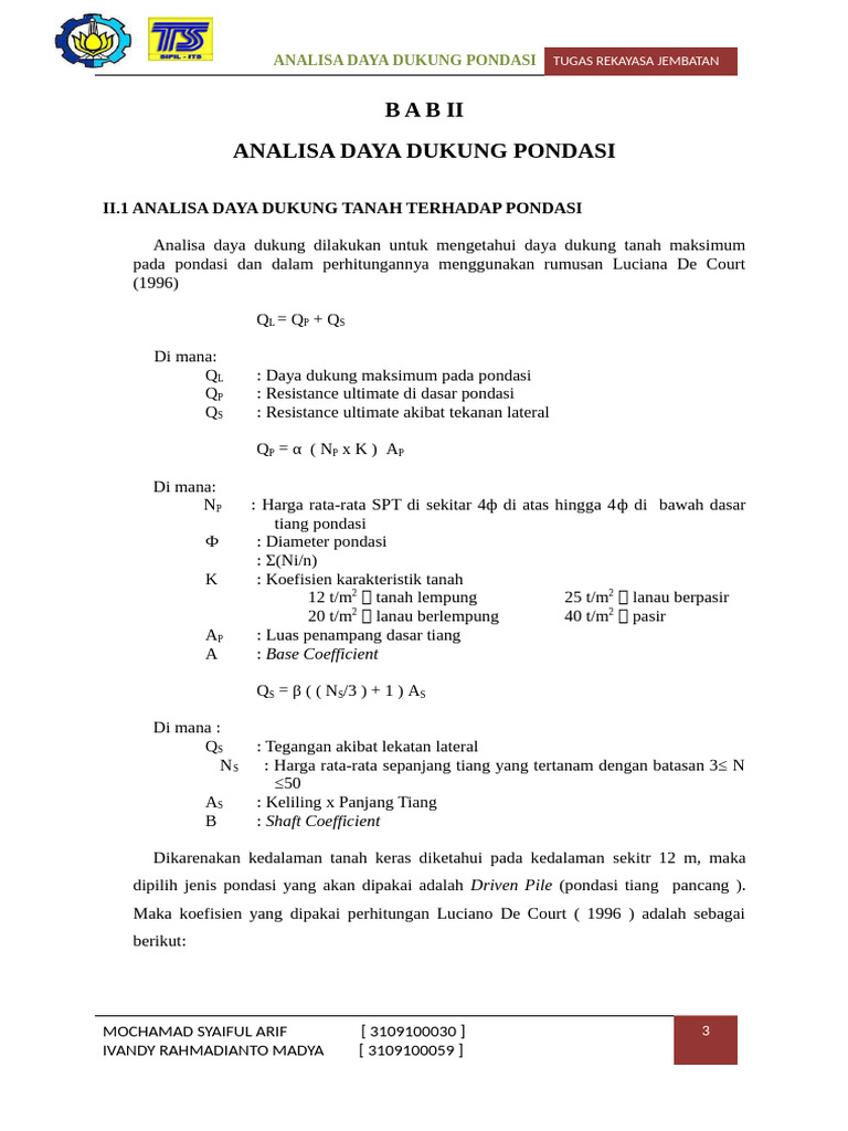 Analisa Daya Dukung Pondasi Tiang | PDF