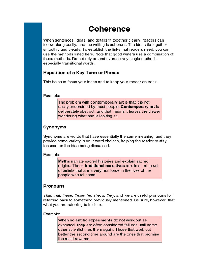 Coherence | Download Free PDF | Word | Sentence (Linguistics)