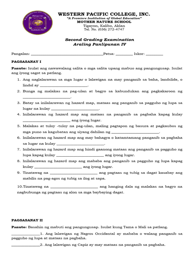 Makabansa 4 Exam. | PDF