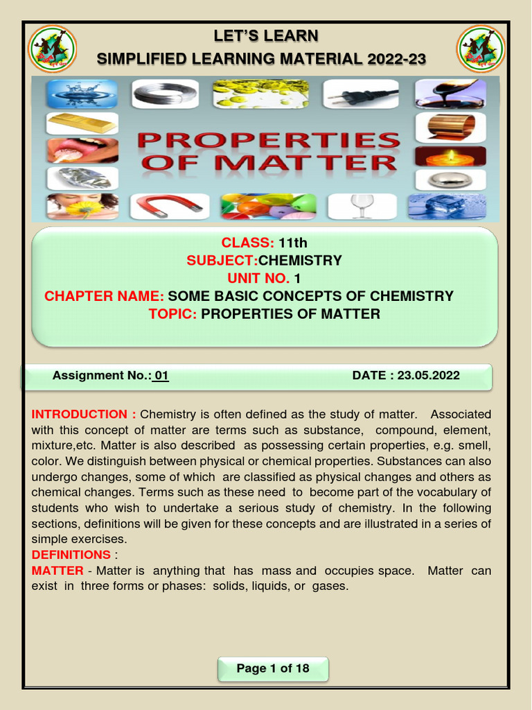 LLearn 01 +1 Chem 23.05.2022 | PDF | Mixture | Chemical Substances
