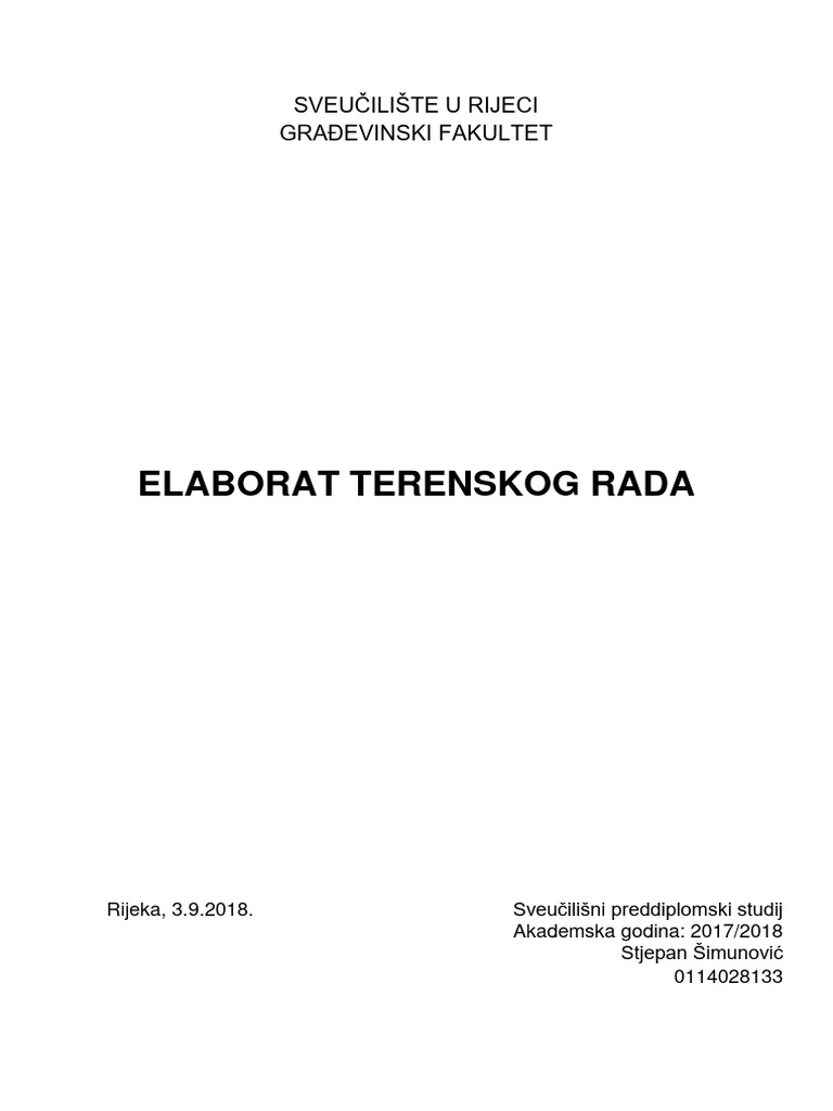 Elaborat Terenskog Rada Šimunović | PDF