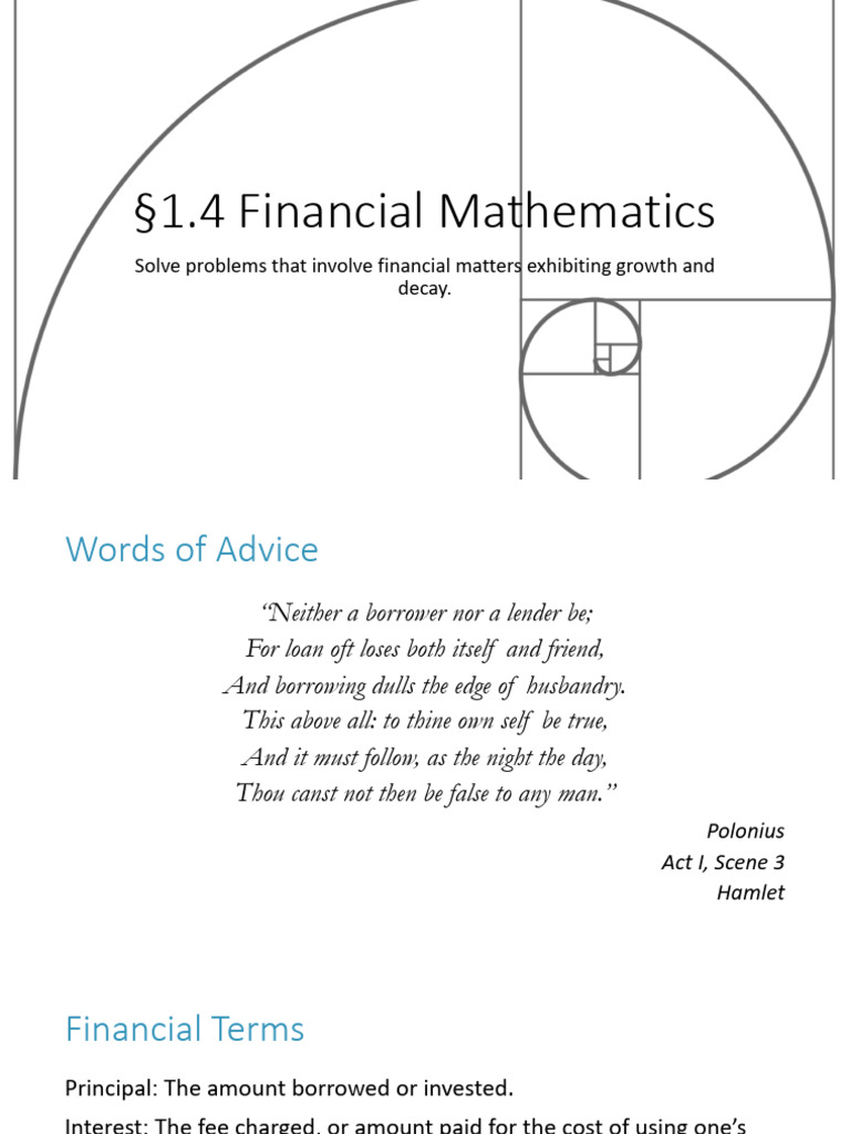 1.4 Financial Mathematics | PDF | Interest | Compound Interest