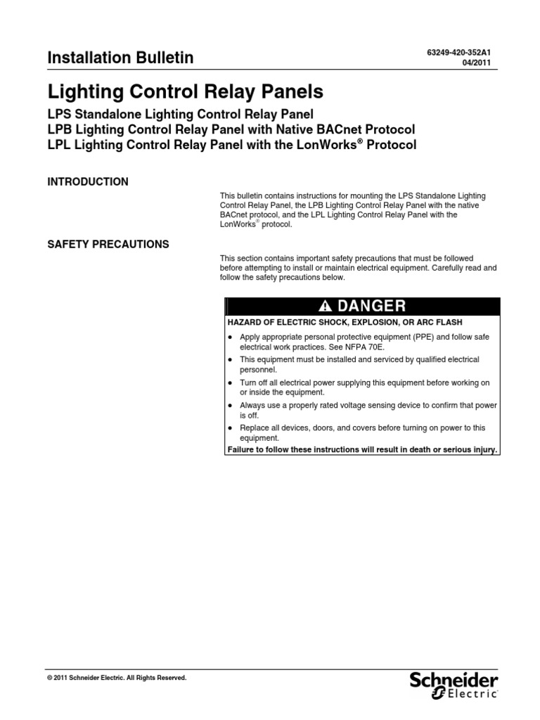 Lighting Control Relay Panels: Installation Bulletin | PDF | Relay ...