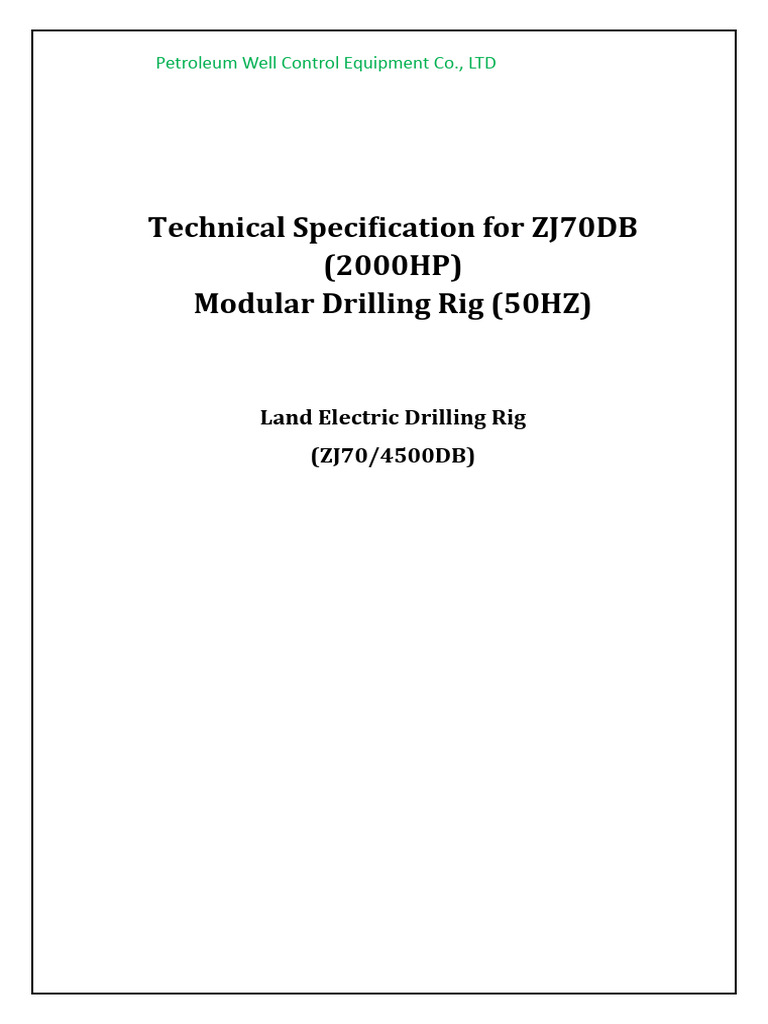 Technical Specification For ZJ70DB (2000HP) VER1.0 | PDF | Pump | Pipe ...
