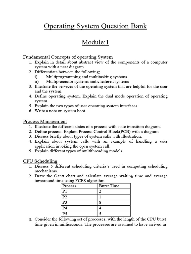 OS Question - Bank (1.5 Modules) | PDF | Process (Computing) | Scheduling (Computing)