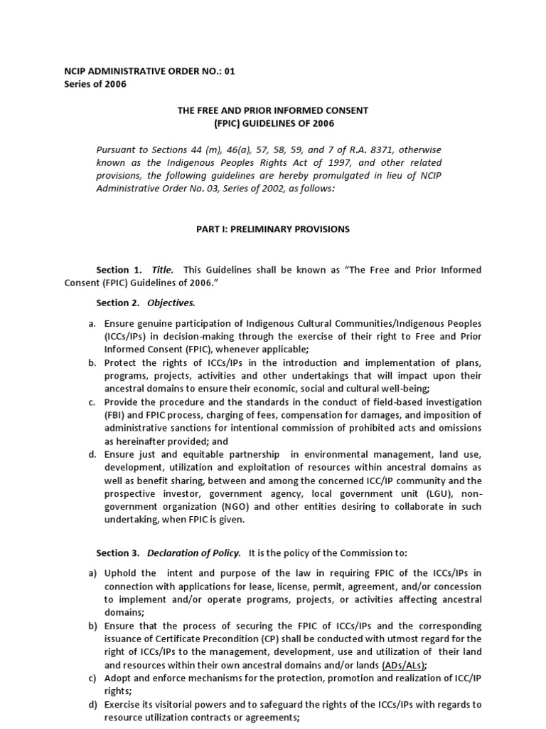 FPIC Guidelines for Indigenous Peoples | PDF | Consensus Decision ...