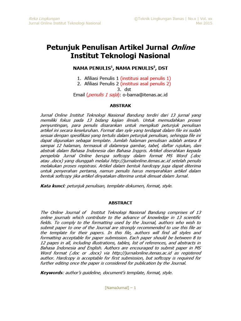 Template Jurnal Itenas Online | PDF