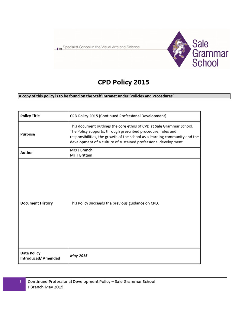 Sale CPD Policy | PDF | Professional Development | Mentorship