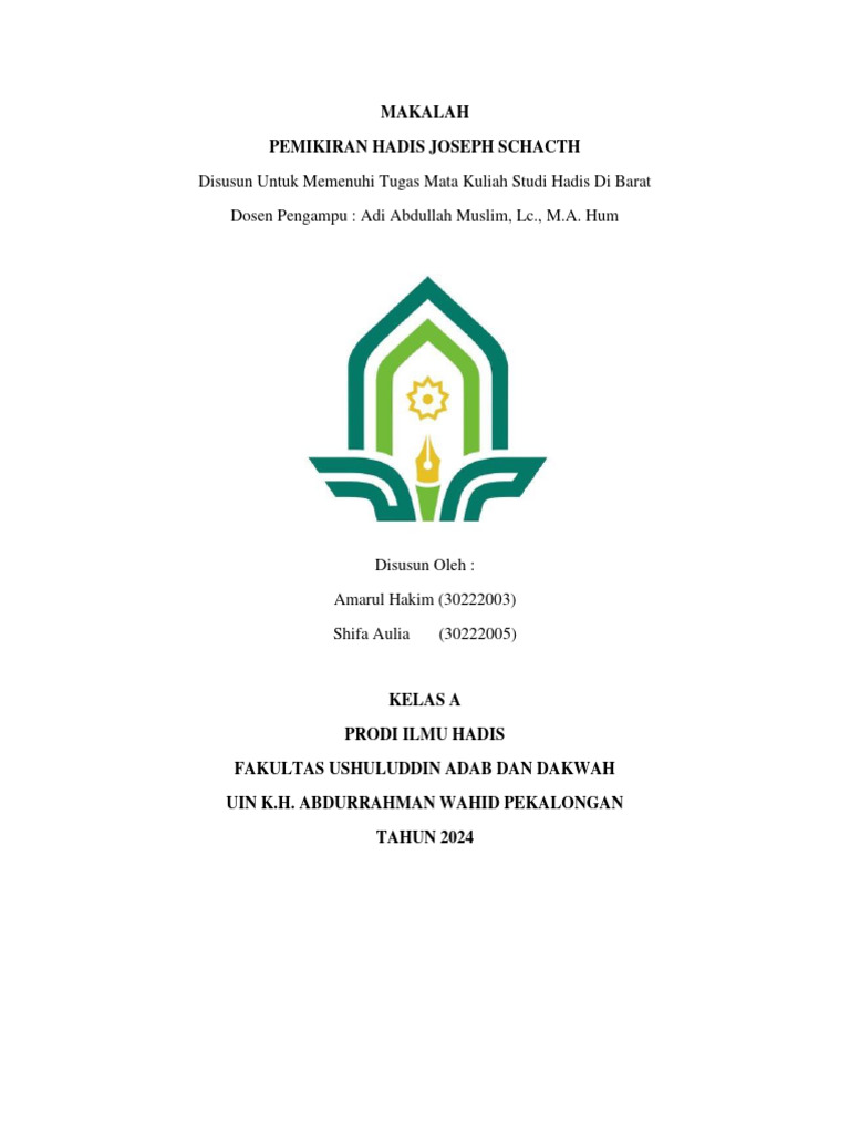 Pemikiran Hadis Joseph Schacht - Shifa&Amar | PDF Pemikiran Hadis Joseph Schacht - Shifa&Amar | PDF