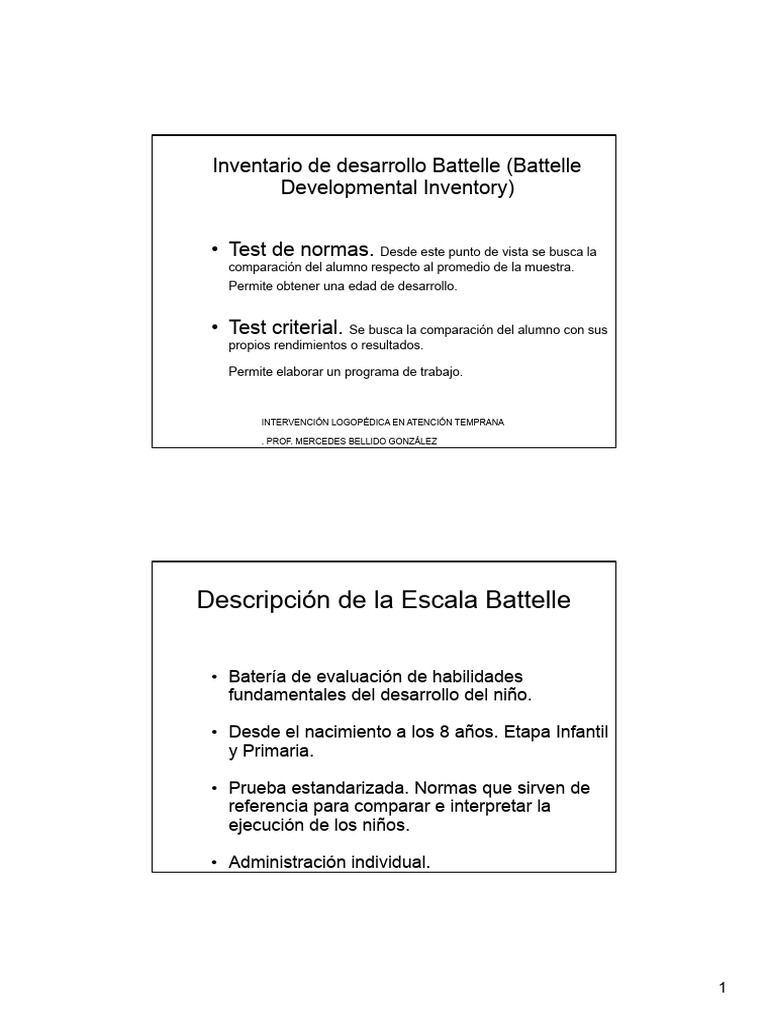 PRESENTACION_Inventario de Desarrollo Battelle | Descargar gratis PDF | Cognición | Ciencias del ...