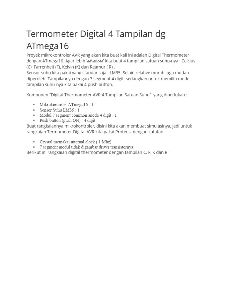 Termometer Digital 4 Tampilan DG ATmega16 | PDF | Metode & Bahan Ajar | Komputer