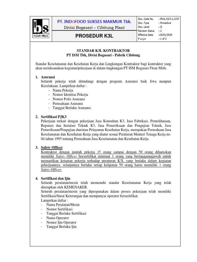 Standar K3L Kontraktor | PDF