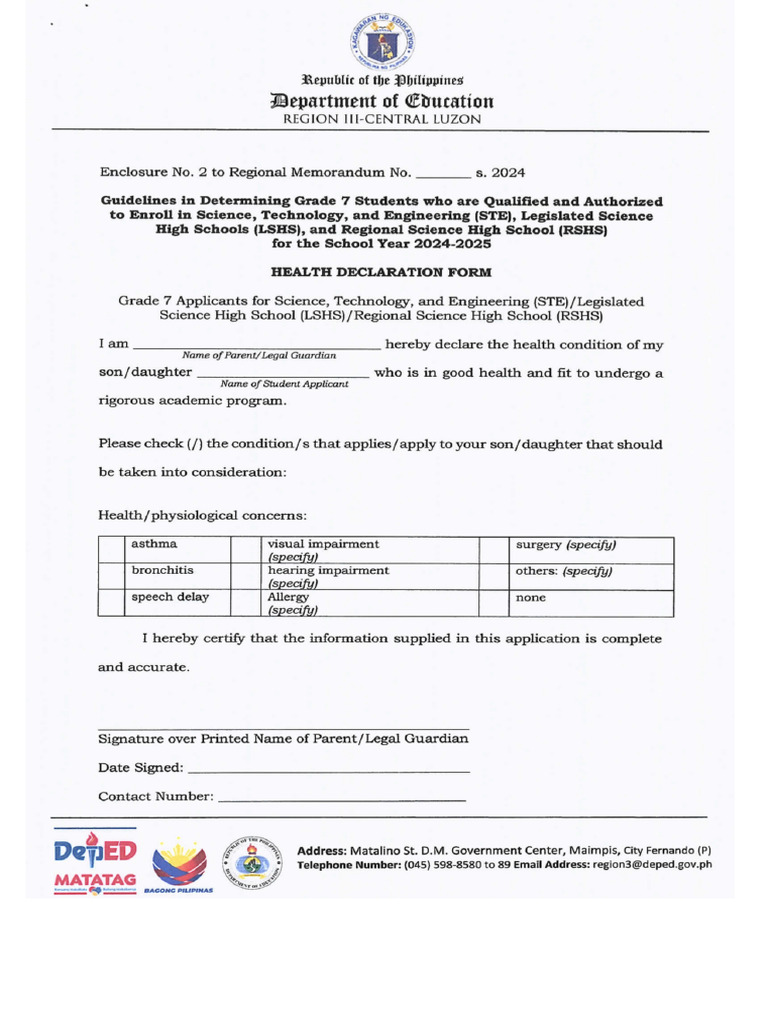 Health Declaration Form-2024 | PDF