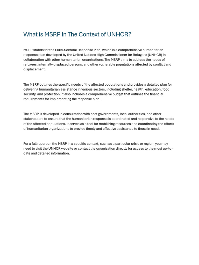 What Is MSRP in The Context of UNHCR | PDF