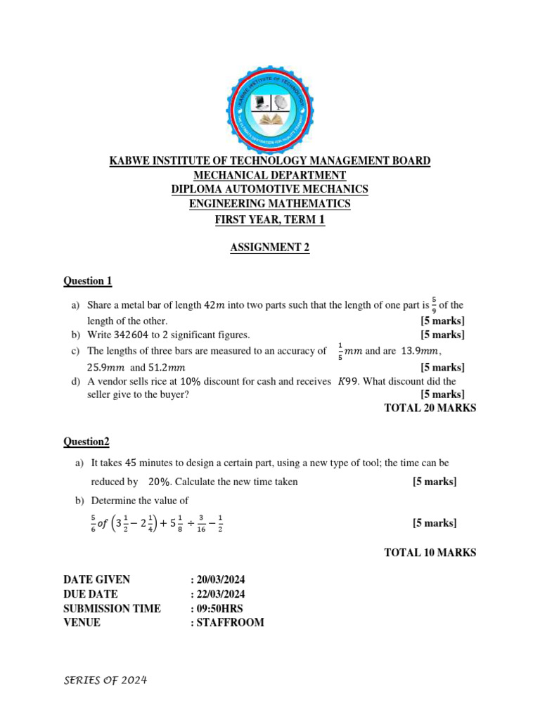 Automech Dip 1 Assignment 2 | PDF