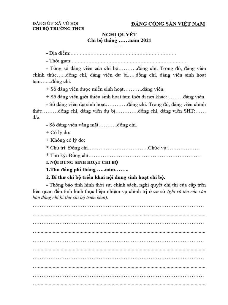 NGHI QUYET CHI BO HANG THANG | PDF