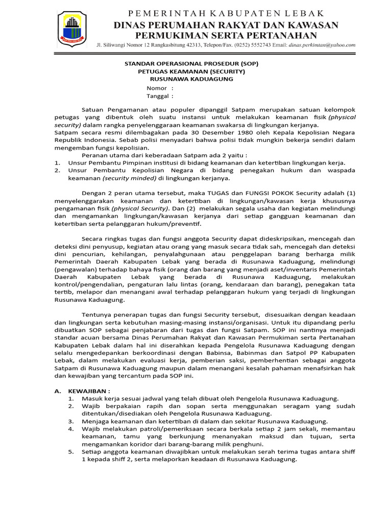 contoh SOP SECURITY | PDF