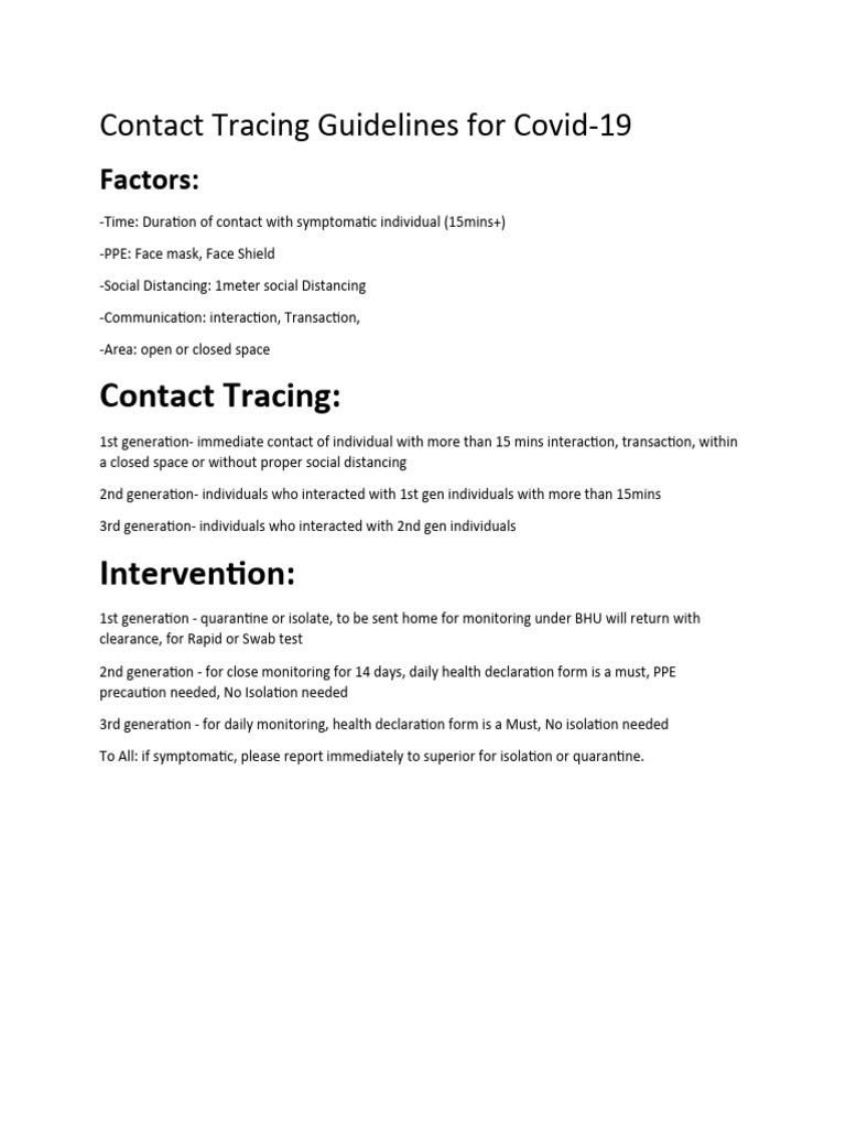 Contact Tracing Guidelines For Covid | PDF | Causes Of Death | Medicine