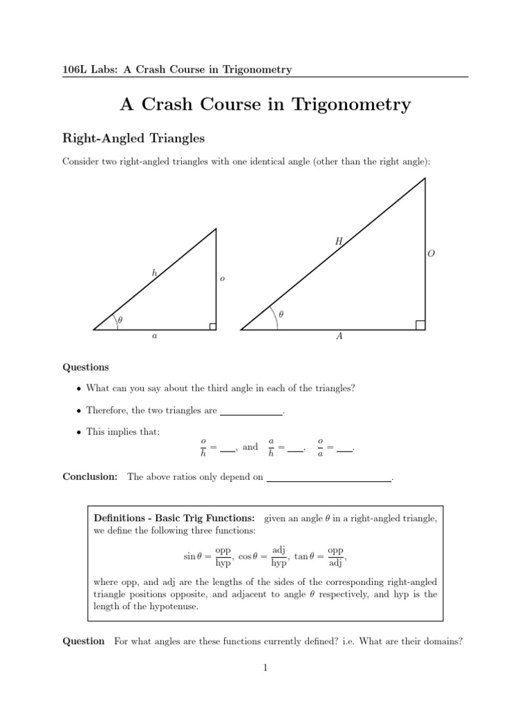 Lab1 A Crash Course in Trig | PDF | Trigonometry | Triangle