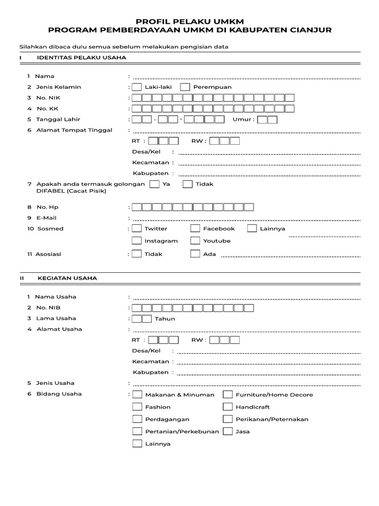 Profil UMKM Cianjur: Data dan Rencana | PDF | Hukum