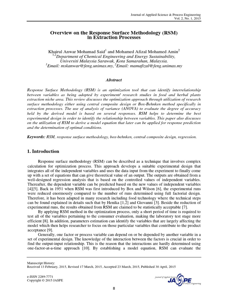 Overview On The Response Surface Methodology RSM in 268fat9vnu | PDF | Analysis Of Variance ...